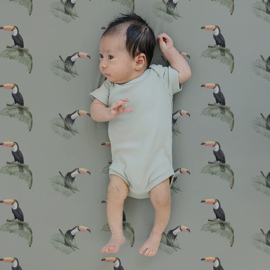 Pack n Play Sheets, BROLEX 2 Pack Mini Crib Sheets,Stretchy Portable Fitted Playard Sheet Set, Convertible Playard Mattress Cover,Ultra Soft Breathable Material,Elephant Toucan