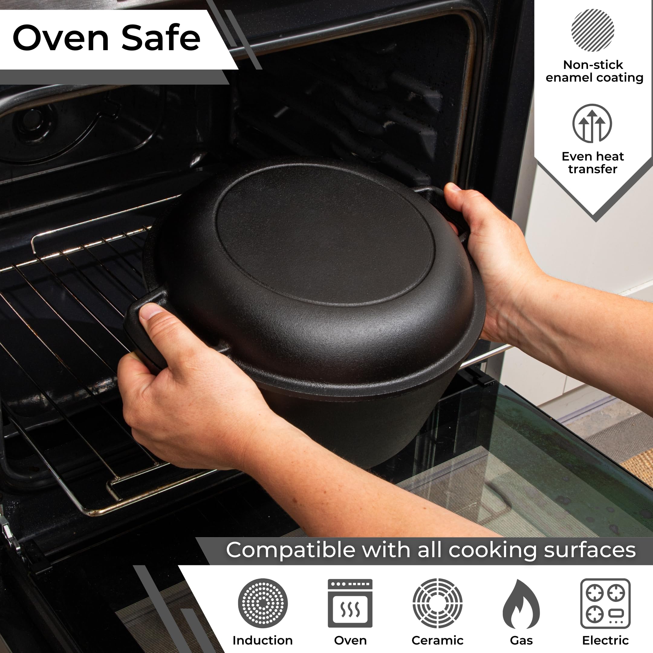 Pre-Seasoned Cast Iron Dutch Oven Casserole Pot - Cast Iron Skillet Lid – 2 in 1 Cooking Cookware Pan Set – Dutch Oven Pot with Lid – Black, 5 Quarts, 26cm – by Nuovva