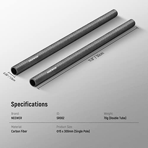 NEEWER 15 mm Carbon Fibre Extension Rods Pack of 2, Compatible with SmallRig Compatible with Tilta Shoulder Support System 15 mm Rail Follow Focus for DSLR Camera, SR002 (30 cm)