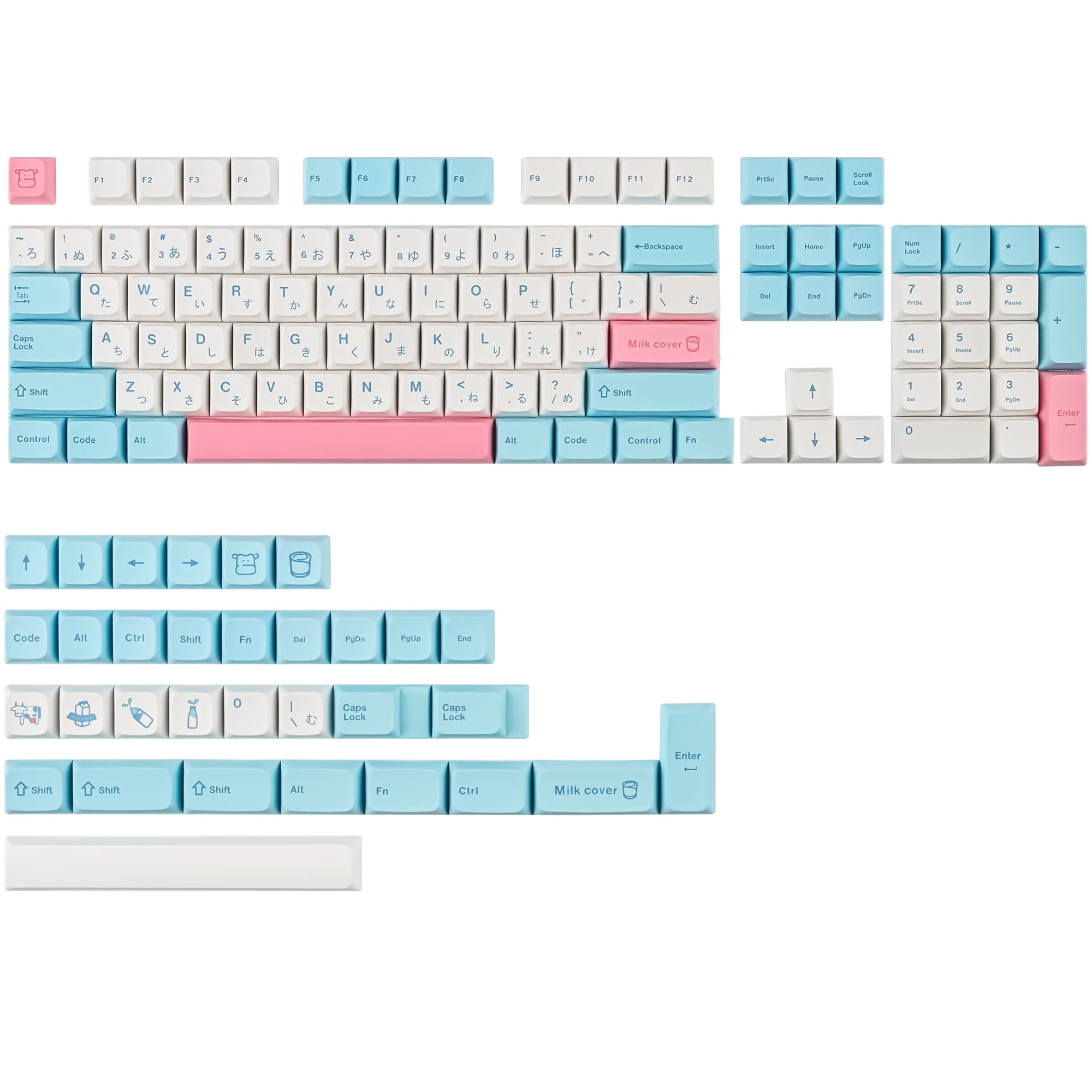 pbt keycaps, 136 keys xda profile dye-sublimation keycap set for cherry mx switches mechanical gaming keyboard (milk cover)