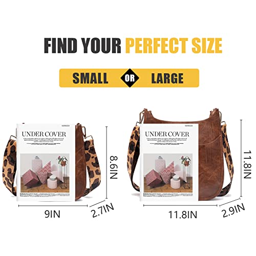 NOL Natural Organic Lifestyle Women Crossbody Handbag Retro Vegan Leather Messenger Bag with Romovable Leopard Shoulder Strap (Coffee Small)