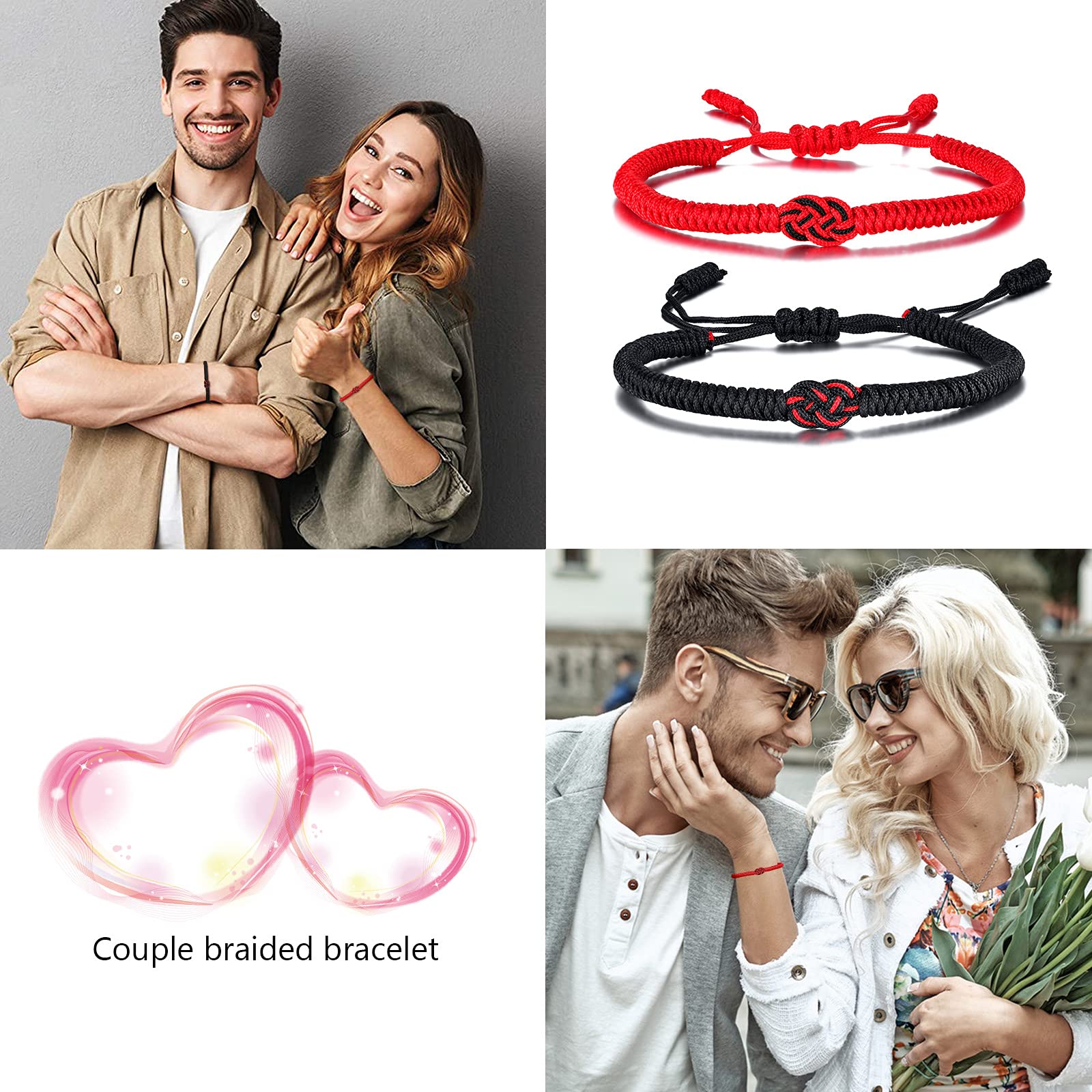 MPRAINBOW Personalized Braided Couples Bracelet:Custom Name Promise Words Engraved Bracelets Attraction Relationship Bracelets for Him and Her (Luck Love Knot)