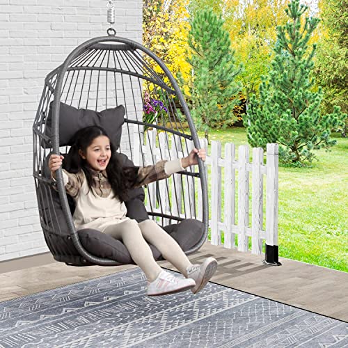 NICESOULĀ® Hanging Egg Chair Without Stand Tree Ceiling Egg Basket Chairs UV Resistant 265lbs Capaticy for Patio Backyard Balcony Bedroom Living Room with Hanging Steel Chain & Cushions Dark Grey