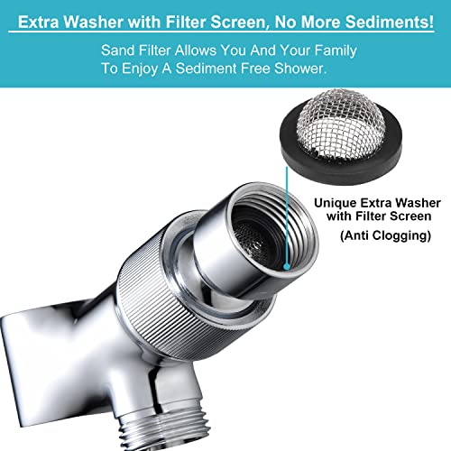 Metal Shower Head Holder for Hand Held Showerhead, Adjustable Shower Arm Mount for Connecting Shower Arm and Shower Hose, Shower Arm Adapter Wand Bracket with Swivel Ball Connector (Polish Chrome)