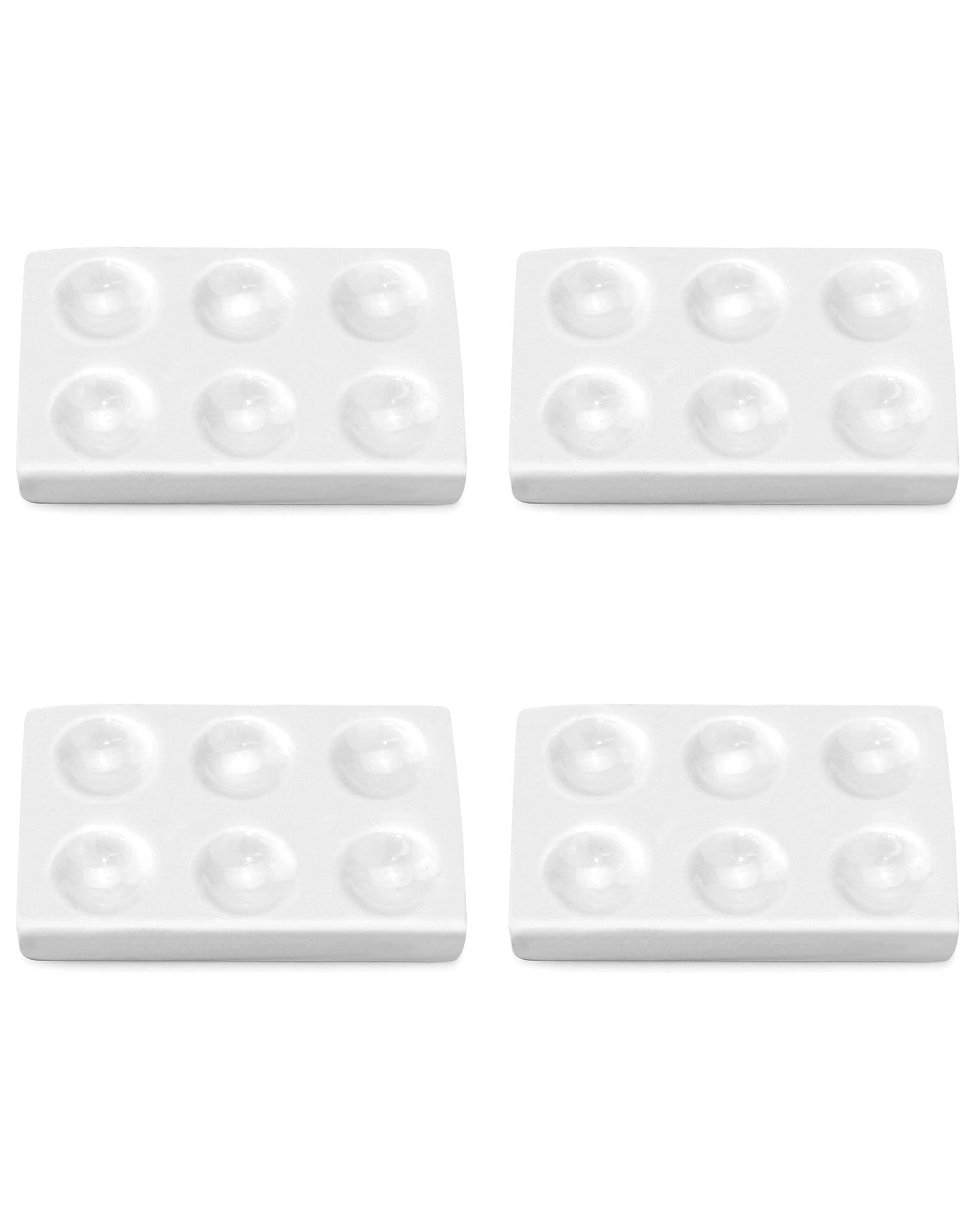 QWORK Porcelain Spot Plate with 6 Depressions - for Laboratory Experiments and Chemical Testing, 4 Pack