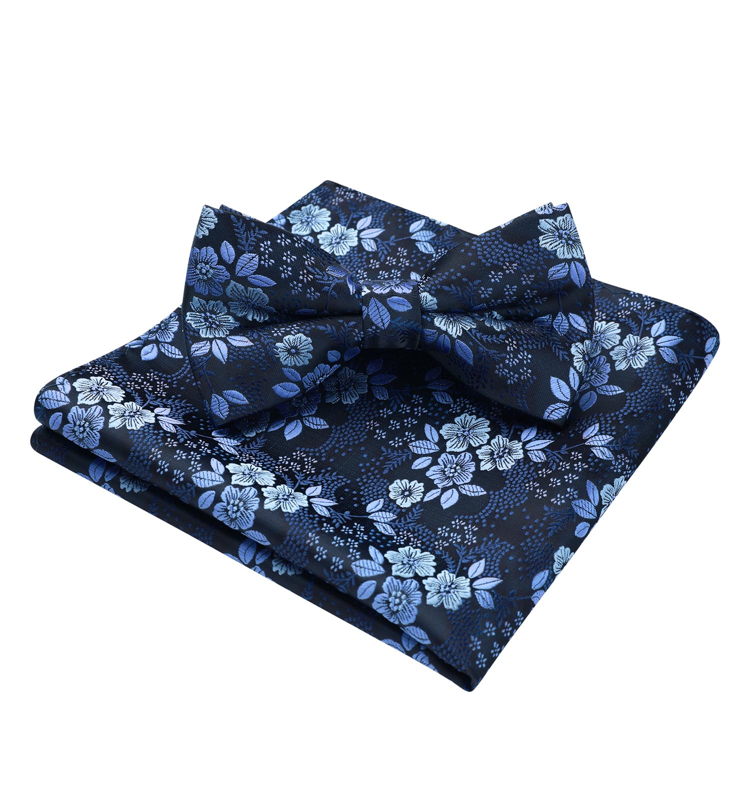 HISDERN Bow Ties for Men Blue Bow Tie Pre-tied Black Paisley Bow Ties and Pocket Square Set Formal Men's Floral Bowtie Classic Bowties for Wedding Party