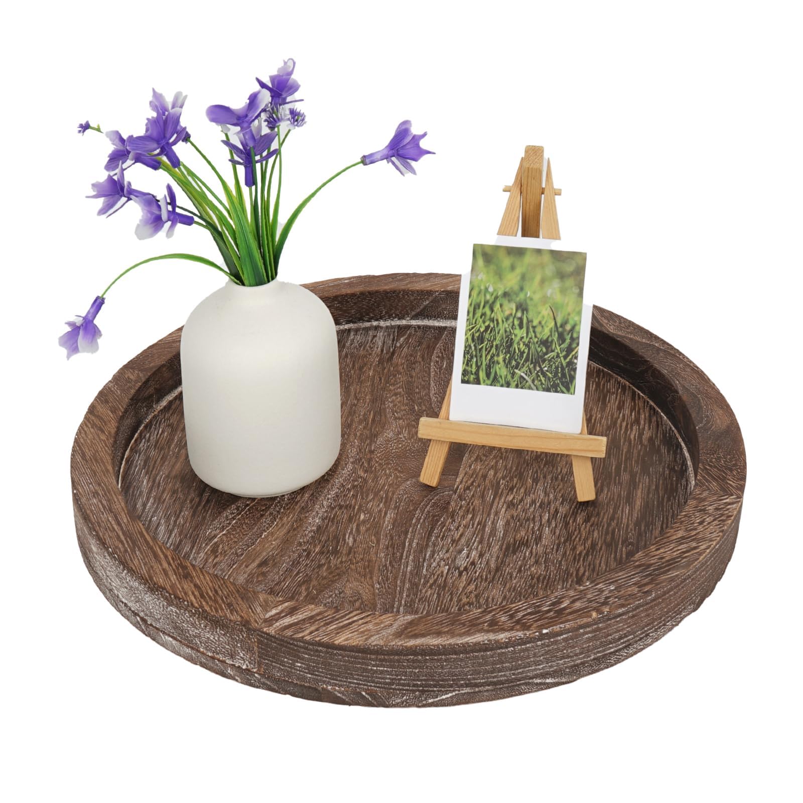 Round Wooden Serving Tray for Decor, 11" Kitchen Table Centerpieces Decor Decorative Tray, Farmhouse Dining Table Centerpiece Tray, Kitchen&Home Decor Accessories for Table