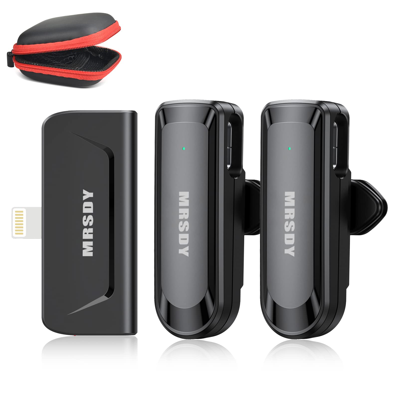 MRSDY 2 Pack Wireless Lavalier Microphone for iPhone iPad, Plug and Play Wireless Lapel Mini Mic with Noise Reduction, for Recording, Streaming, Interview, Video, Podcast, Vlog