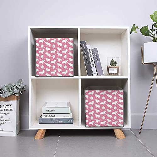 Pink Mini Pigs PU Leather Collapsible Storage Bins Canvas Cube Organizer Basket with Handles