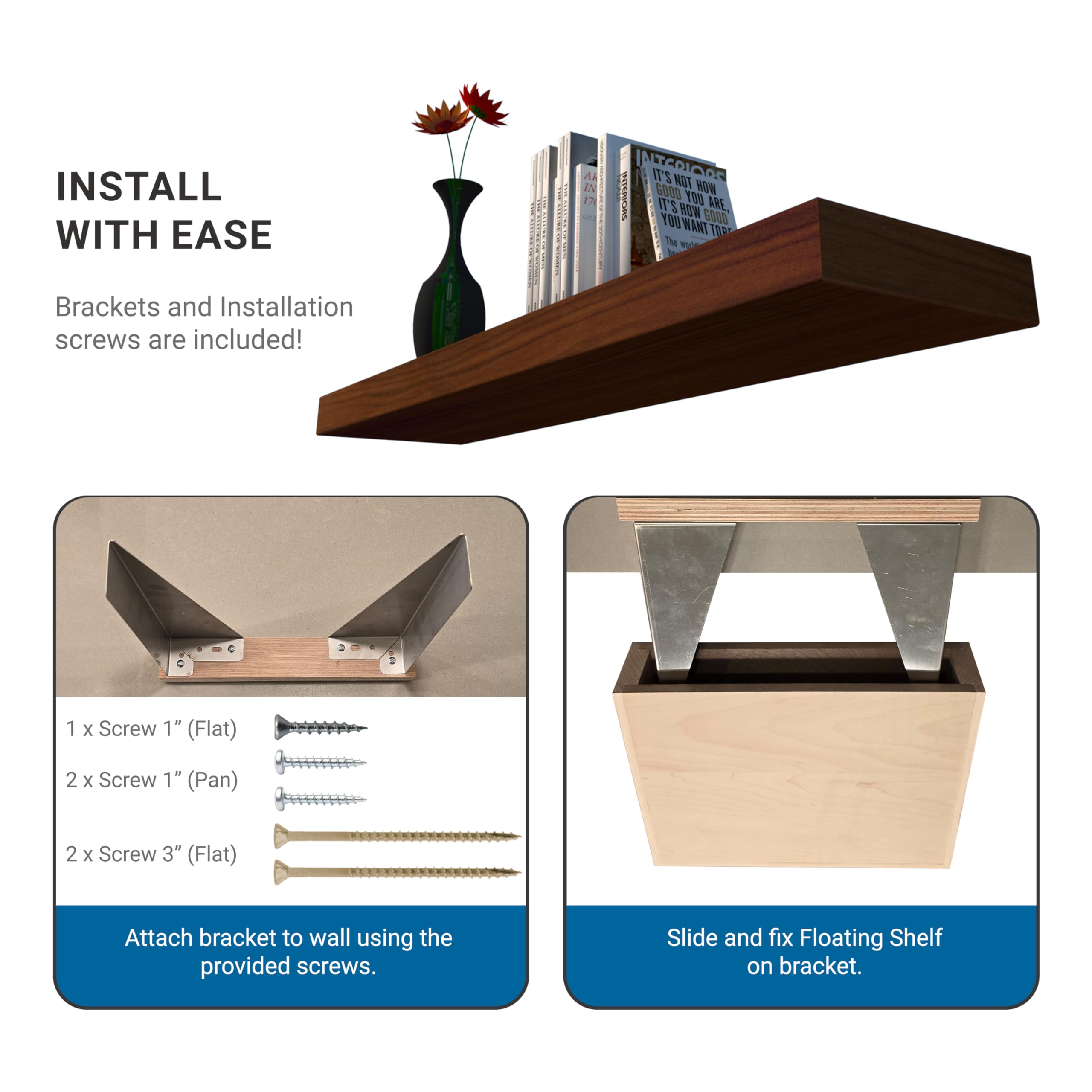 Rok Hardware Single Piece Floating Kitchen Shelf, 42 Inch (1067mm) Length x 10 Inch (254mm) Depth, Wall Mounted, White Oak Finish Floating Shelf for Bathroom, Living Room FLO42X10OAK