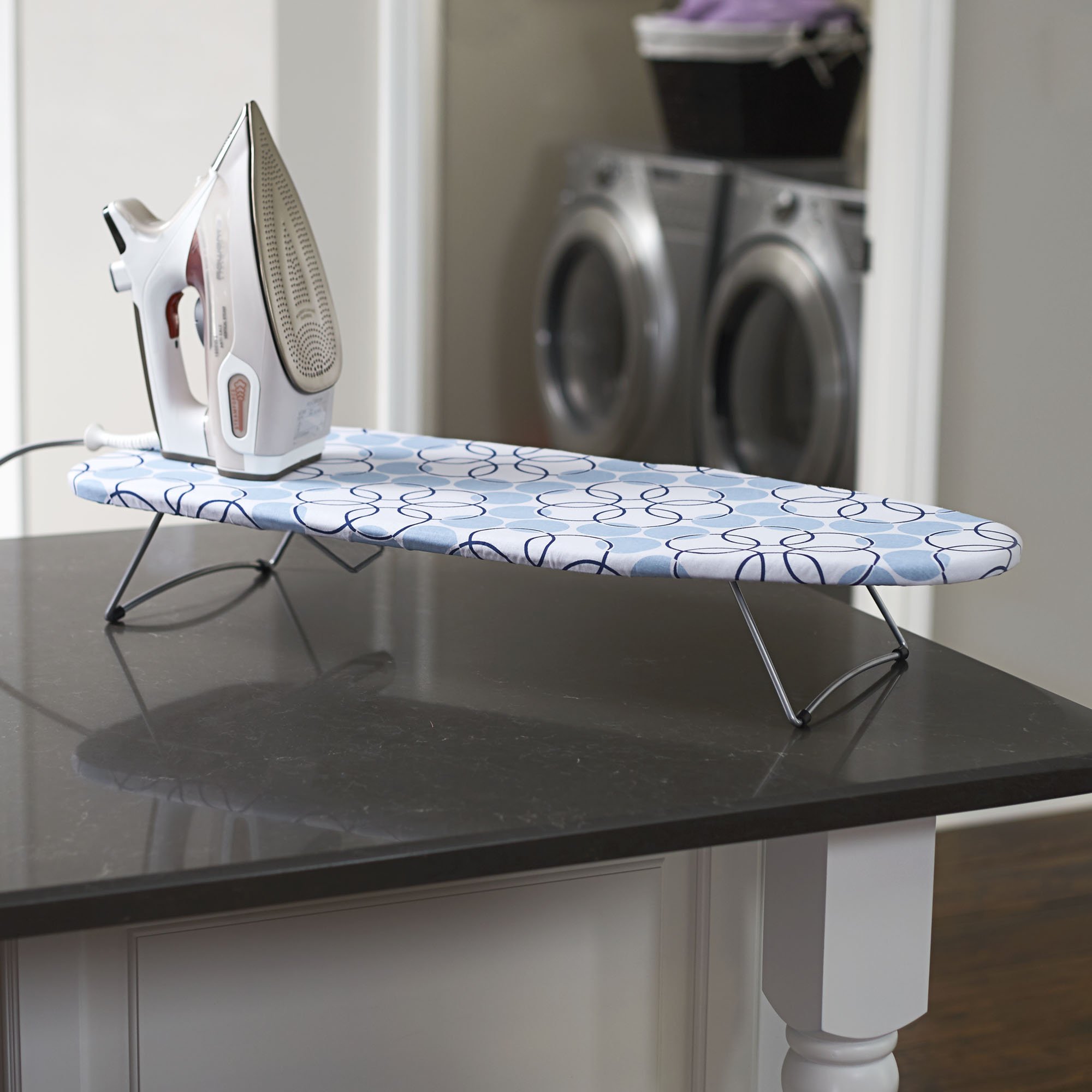 Household Essentials 122101 Small Tabletop Ironing Board with Folding Legs - Magic Rings Cover and Pad,Blue Rings