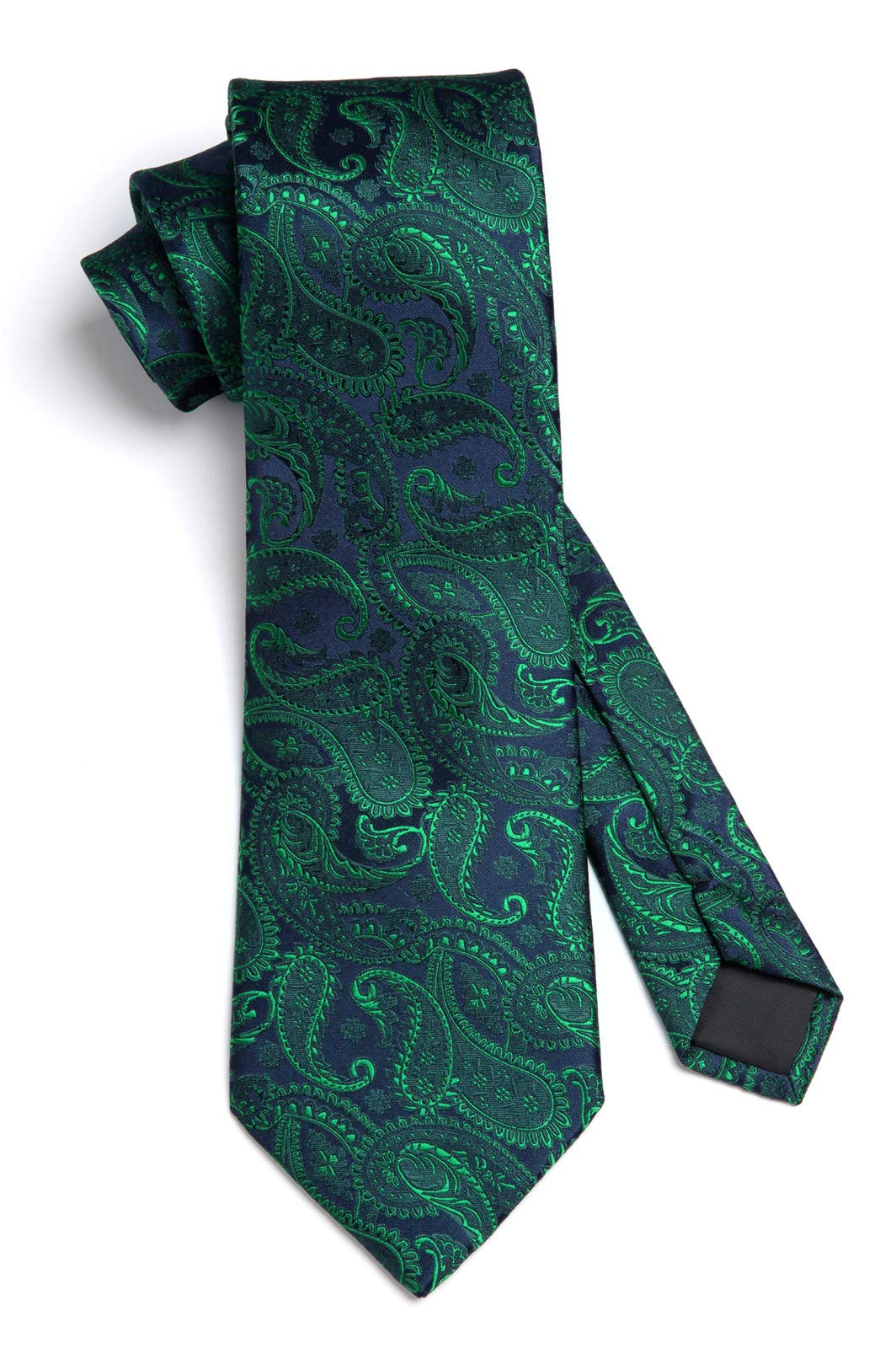 HISDERN Green Ties for Men Paisley Mens Tie Pocket Square Woven Classic Floral Tie Handkerchief Set Tuxedo Wedding Formal Necktie Emerald Forest Green