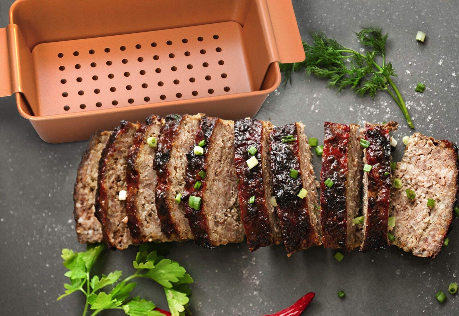 Meatloaf Pan professional Healthy Non-Stick Copper Coating 2-Piece With Removable Tray Drains