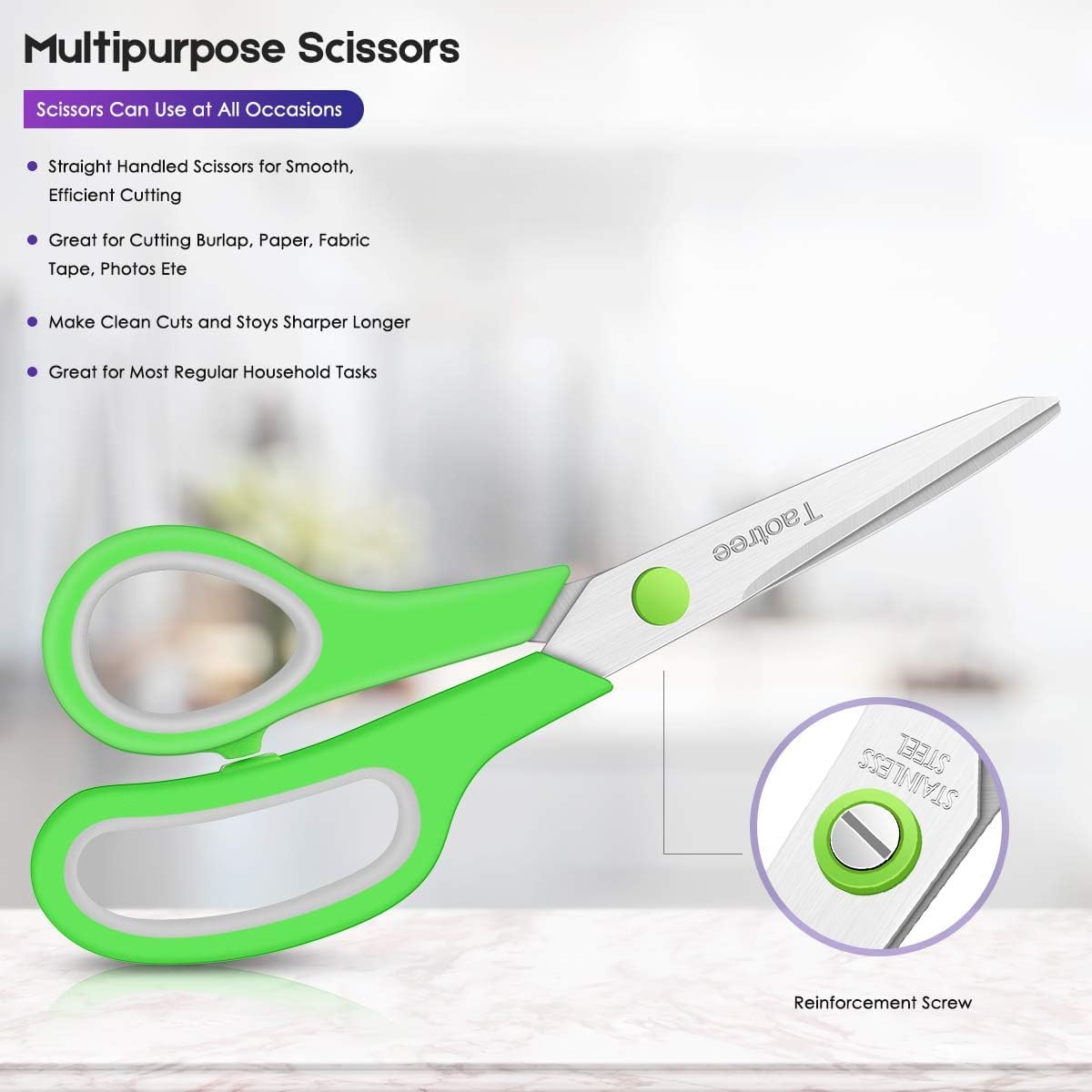 Scissors Bulk of 6-Pack, Taotree 8" Scissors All Purpose Comfort Grip Sharp Scissor for Office School Supplies, Classroom Student Teacher Craft Sewing Fabric Scissor, Paper Cutter, Scrapbook Supplies