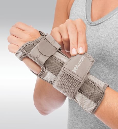 MUELLER Sports Medicine Reversible Wrist Stabilizer with Splint for Men and Women - Compression Wrist Support for Carpal Tunnel, Arthritis, Tendinitis Relief, Taupe, Small/Medium
