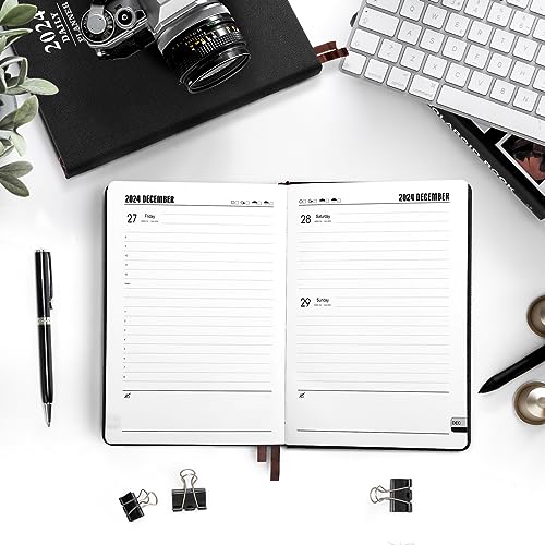 KESOTE 2024 Daily Hourly Planner - One Page a Day, 2024 Diary Planner 5.7 x 8.3" Hardcover Monthly Planner Agenda 12 Month, A5 College Notebook Planner, Black