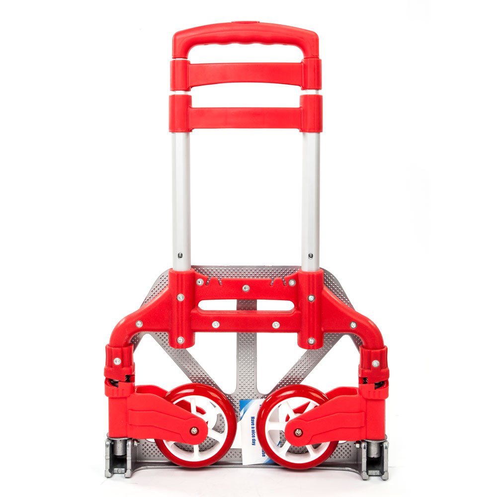 Portable Aluminium Cart Folding Dolly Push Truck Hand Collapsible Trolley Luggage Red max Load 165.35 lbs (75kg)