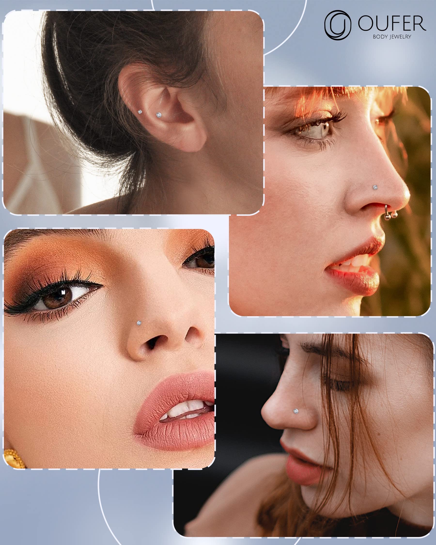 OUFER 20G Nose Screw Studs, G23 Solid Titanium Nose Studs, Round Clear CZ Paved Push-in Nose Rings, Nostril Piercing Jewelry for Women and Men-CZ 3MM