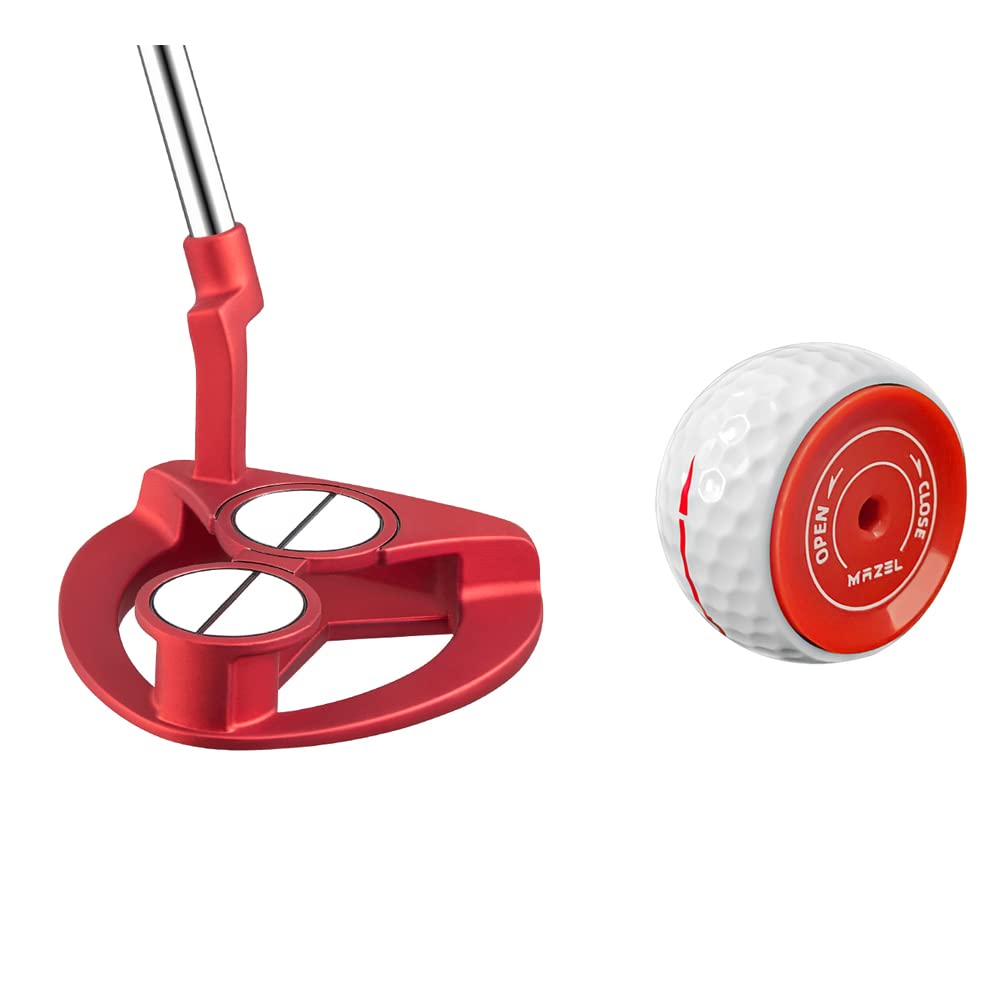 MAZEL Red Golf Putter with Blue Grip & Golf Practice Putting Ball,Bundle of 2