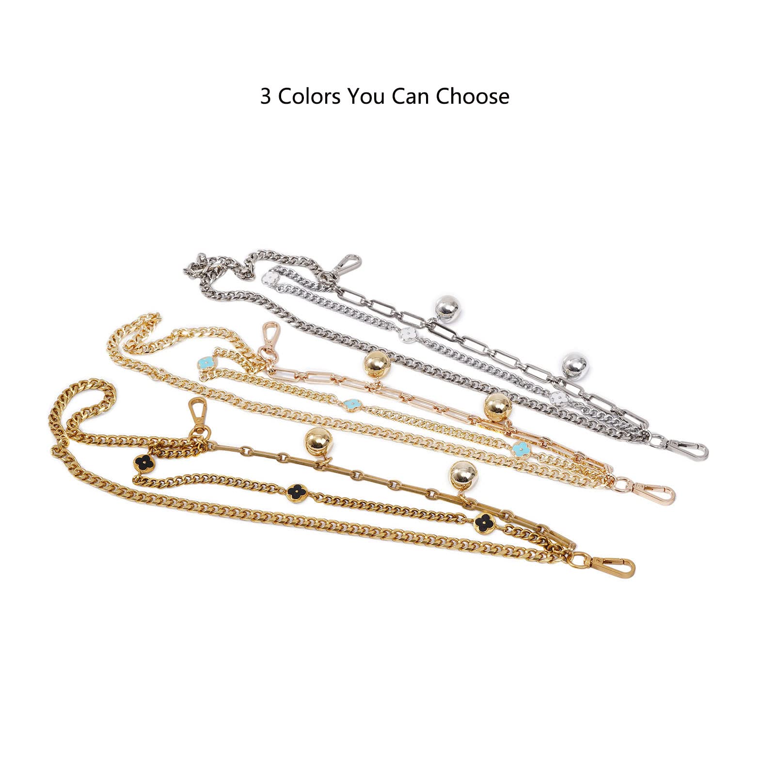 Multi Stylish Metal Purse Strap Bag Chain Handle Shoulder Strap Replacement Accessoires for Handbag (Silver)