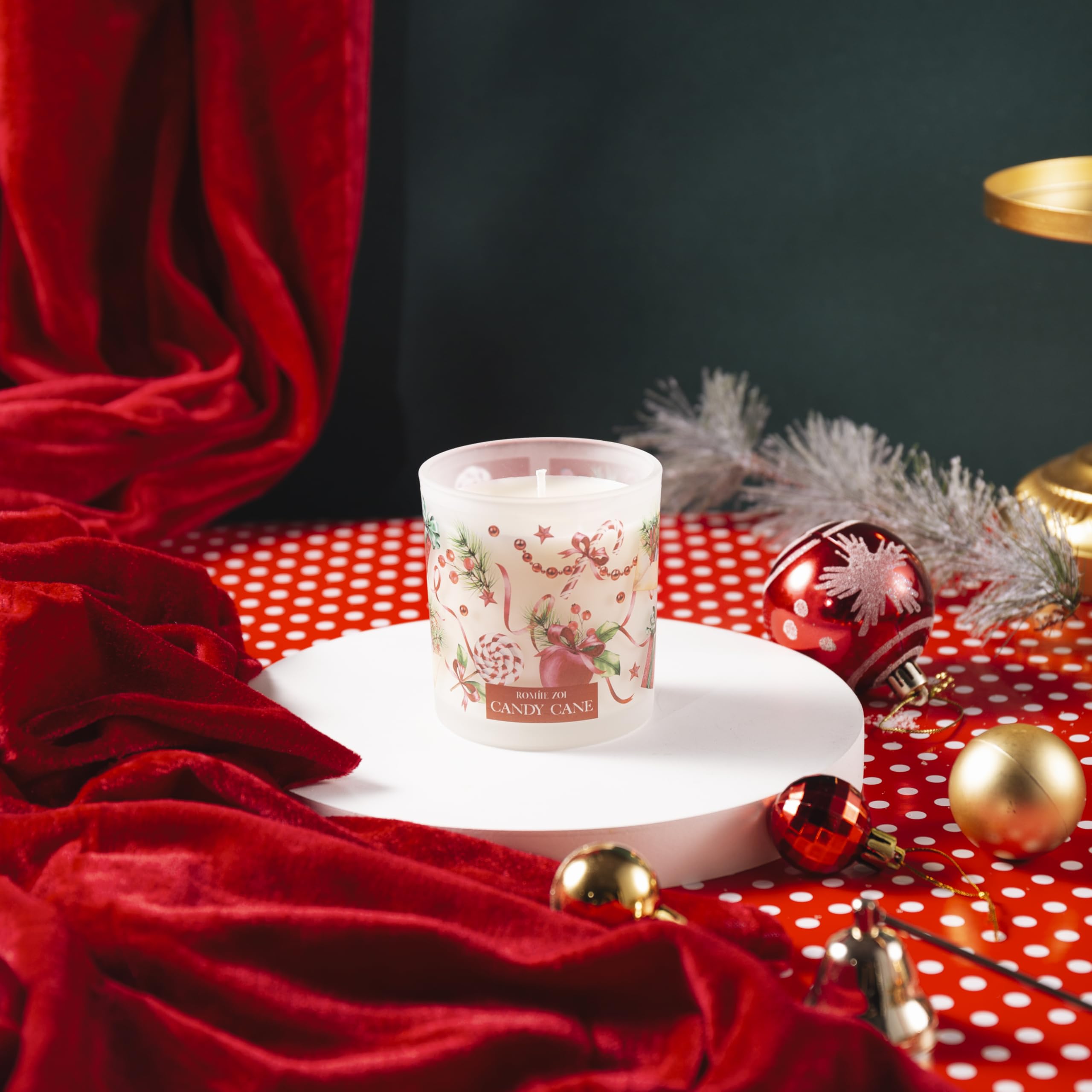 ROMIIE ZOI Christmas Scented Jar Candle - 6oz Soy Wax Candle - Candy Cane Infused with Peppermint Candy Cane Aroma - with Beautiful Keepsake Box Special for Christmas/Holiday Gifts