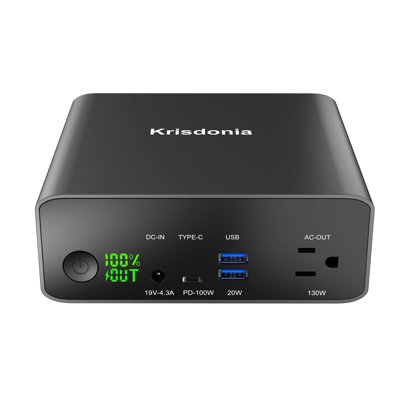 Krisdonia 130W Portable Power Bank, 148WH/40000mAh Portable Laptop Charger Battery Backup with 110V AC Socket/ 100W Type-C Port/2 USB QC3.0 for CPAP Outdoor Camping Trip Hunting Emergency
