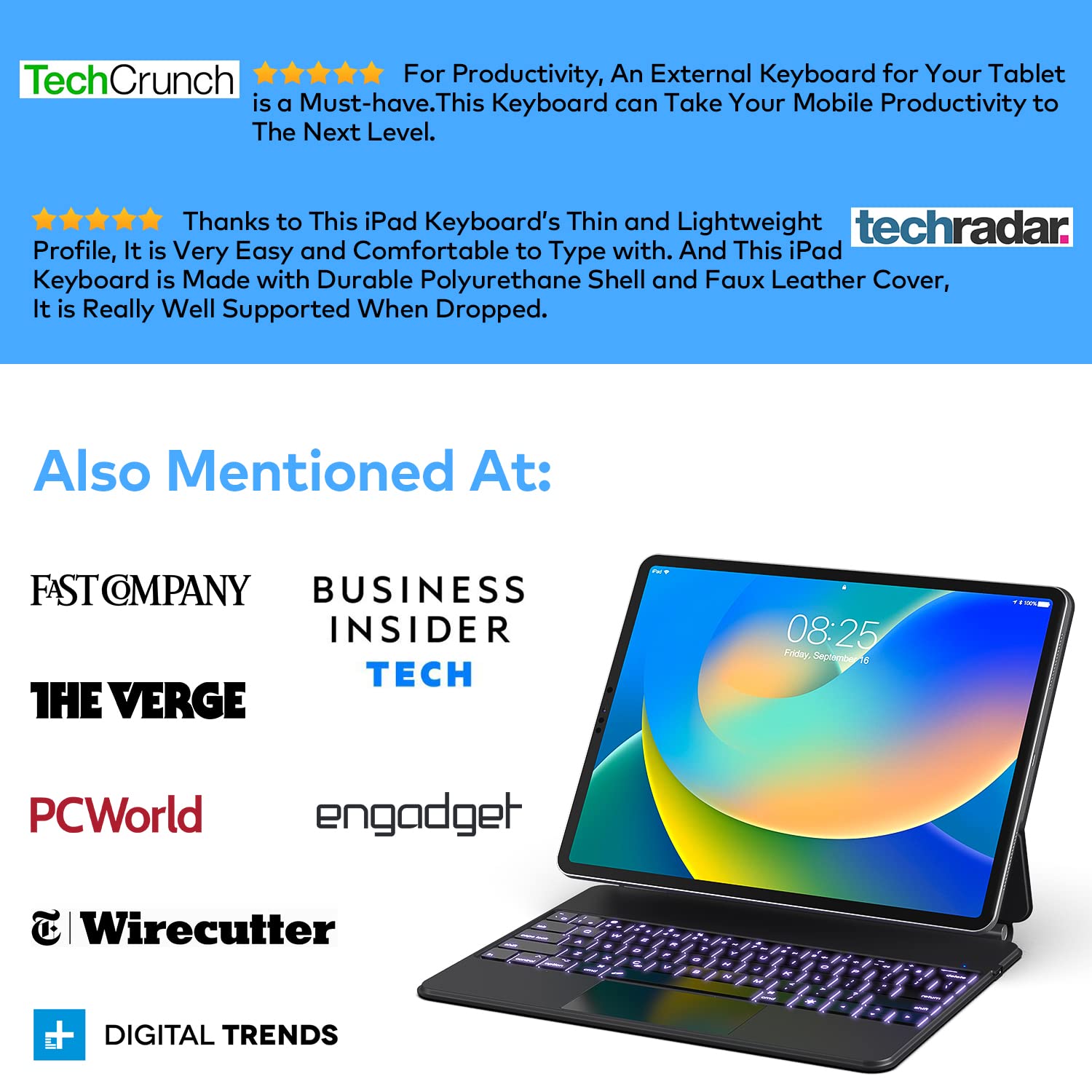 runelk Keyboard Case for iPad Air 13 2024 and iPad Pro 12.9 inch 2022-6th / 2021-5th / 2020-4th / 2018-3rd Generation β Magnetic Keyboard Case with Multi-Touch Trackpad β Floating Cantilever Stand