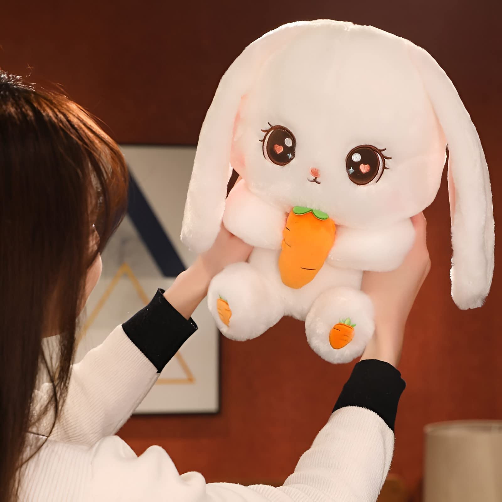 OULV Bunny Stuffed Animal Soft Toy Plushie Sitting Lop Eared Rabbit, Easter White Rabbit Stuffed Animal with Carrot Soft Lovely Realistic Long-Eared Standing Plush Toys