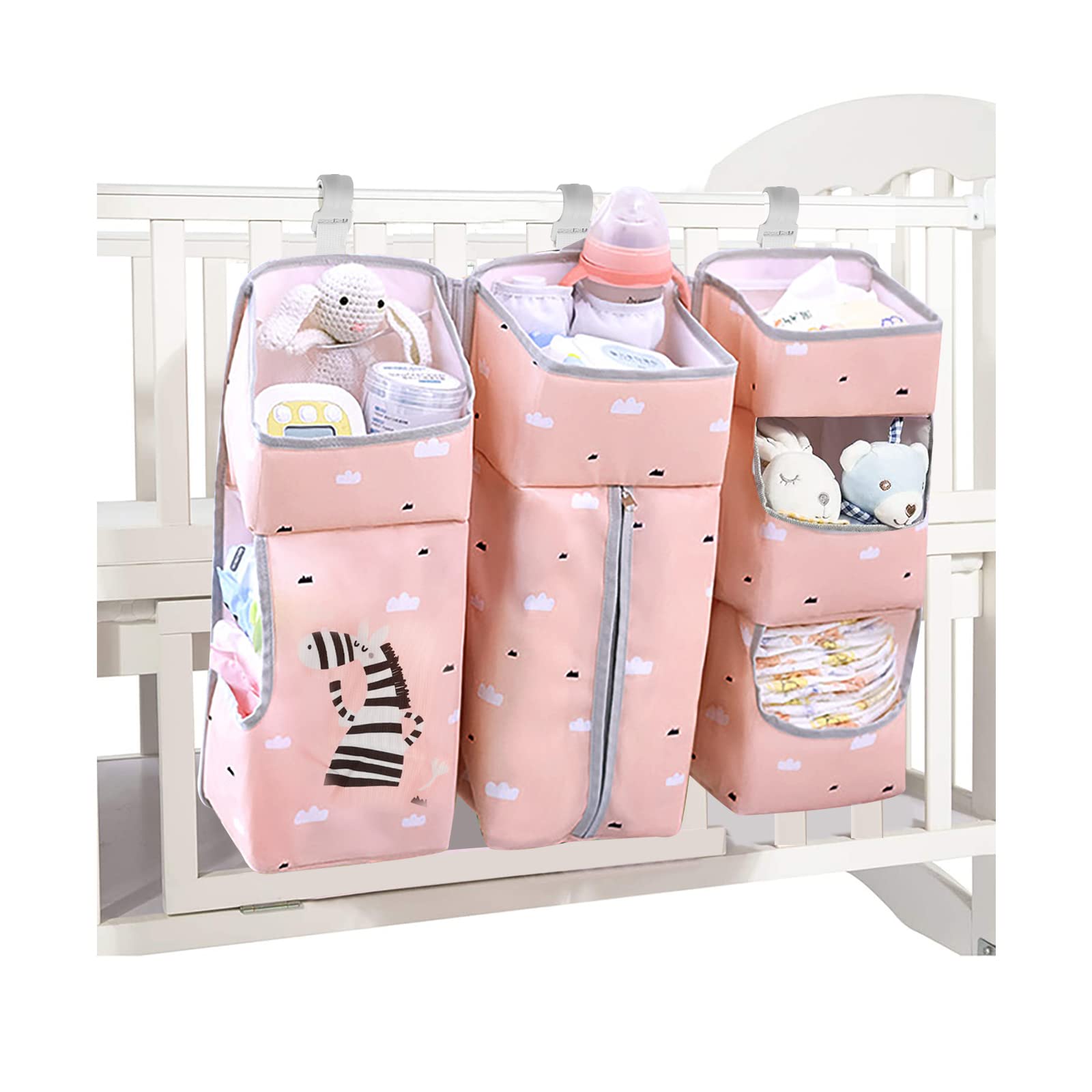 Saihisday 3-in-1 Hanging Diaper Caddy For Baby Essentials, Nursery Organization Storage Holder, Detachable Hanging Diaper Organizer for Changing Table, Travel Organizer Bag for RV Camper (Pink)