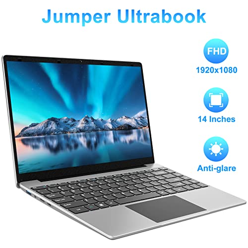 jumper Laptop with 12GB LPDDR4 256GB SSD, Intel Quad Core Celeron CPU, Laptops Computer, 14” 1080P FHD Screen, Lap Tops with Dual Speakers, HD Webcam, 256GB TF Card Expansion.
