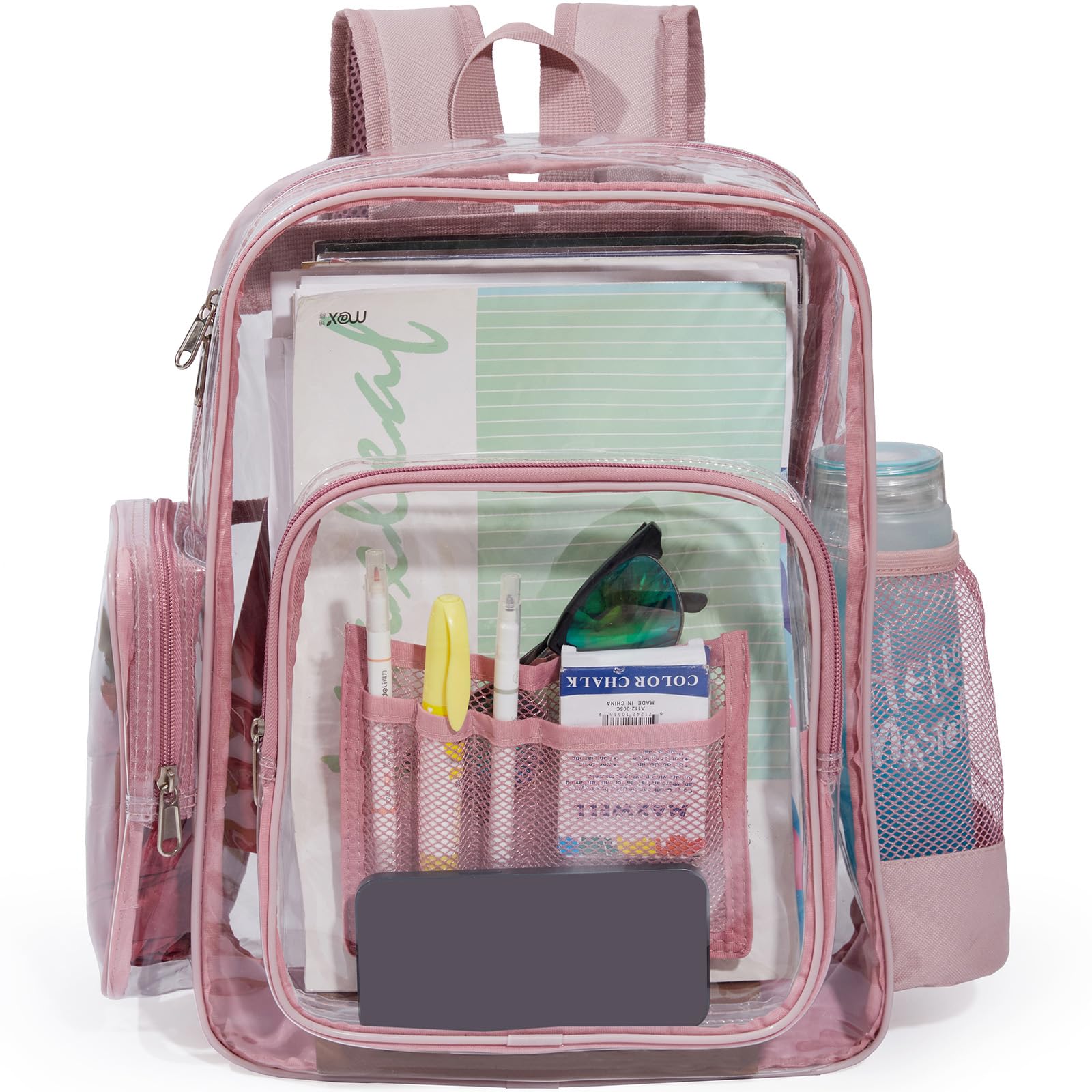 Jusdot Clear Backpack Heavy Duty PVC Transparent Backpacks for School, Workplace, Rose Gold