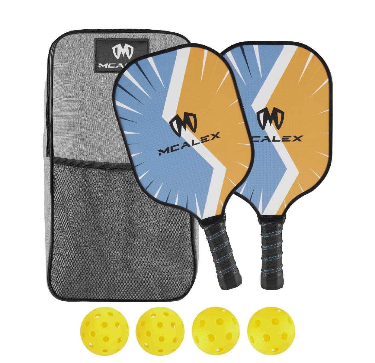 MCALEX Graphite Pickleball Paddles, Graphite Carbon Fiber Surface with Cushion Comfort Grip Easy to Hold, 8.2 Ounces, for Indoor and Outdoor (Orange/Blue)