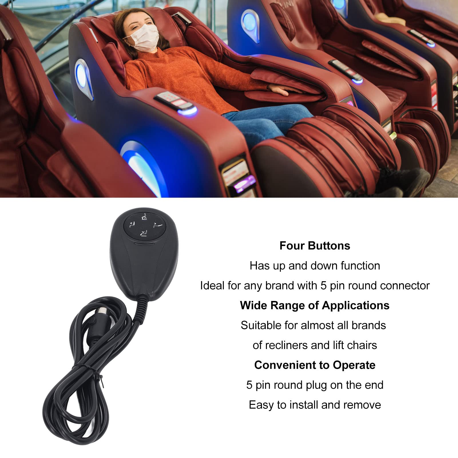 Lift Chairs Power Recliner, Recliner Replacement Parts, Lift Chair Remote 4 Buttons 5 Pin Up Down Replacement Hand Control Handset for Power Recliner