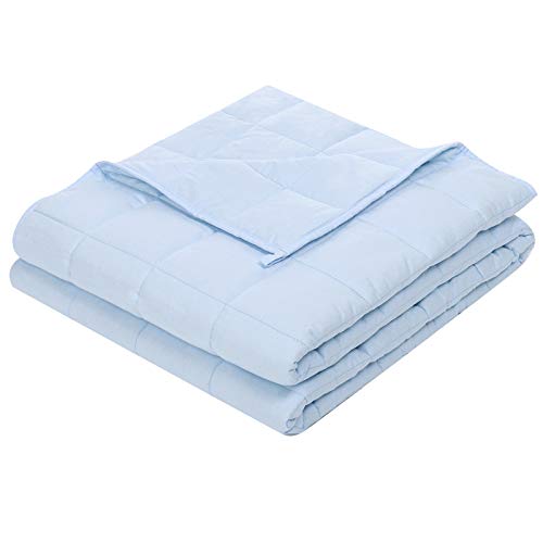 Keeptop Kids Weighted Blanket (7 lbs, 41"x60", Light Blue) - Cooling Heavy Blanket for a Child Between 60-80 lbs - 100% Natural Cotton Material with Premium Glass Beads, Double Stitched Edge