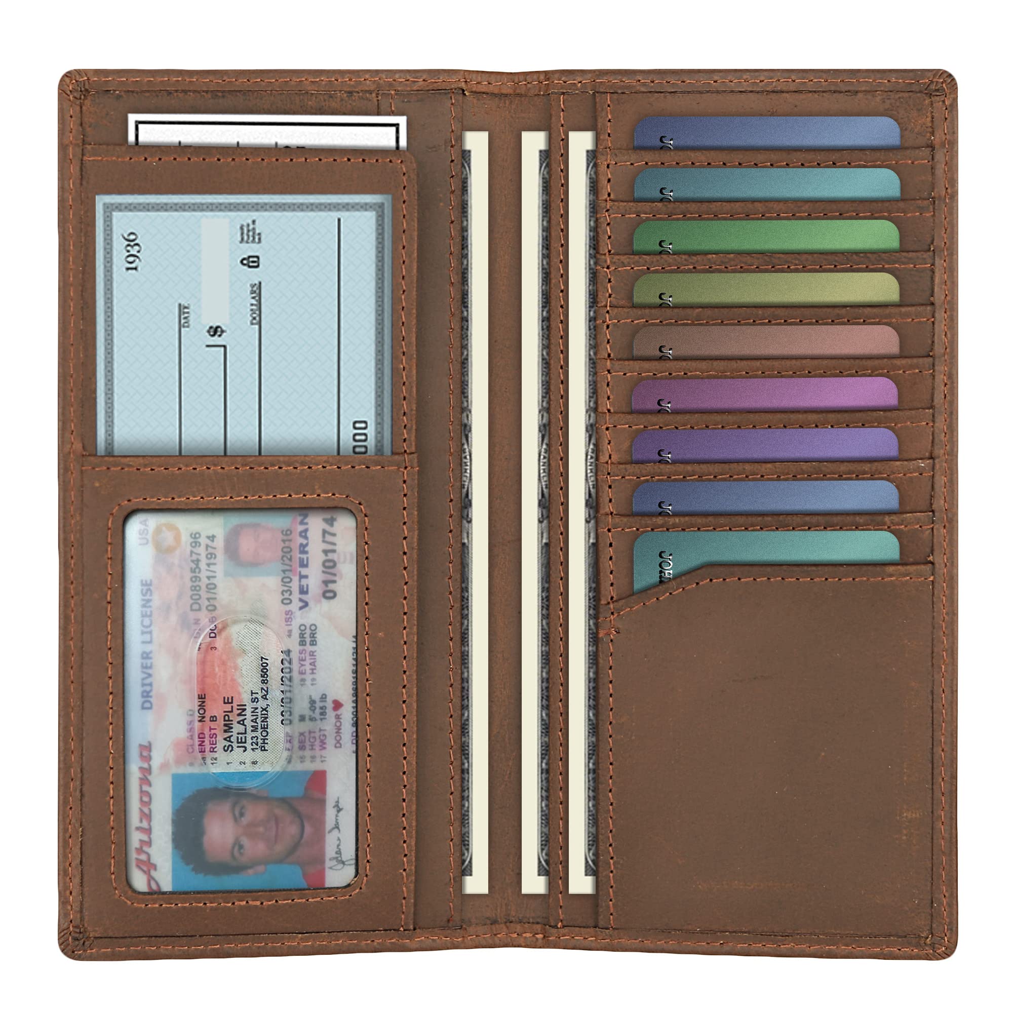 NopoWalli Long Wallets for Men, Genuine Leather Long Bifold Wallet Checkbook Wallets, Western Rodeo Wallet For Men, RFID Blocking Leather Construction