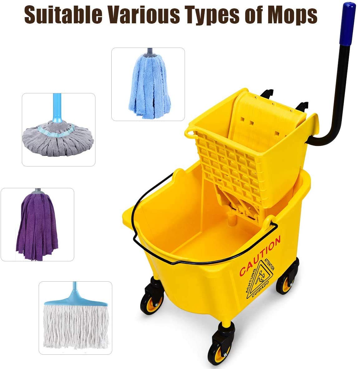 Nightcore Commercial Mop Bucket, All-in-one Tandem Floor Cleaning Wavebrake, Side Press Cleaning Wringer Portable Trolley On Wheels, Ideal for Household, Commercial,Restaurant,26 Quart Capacity