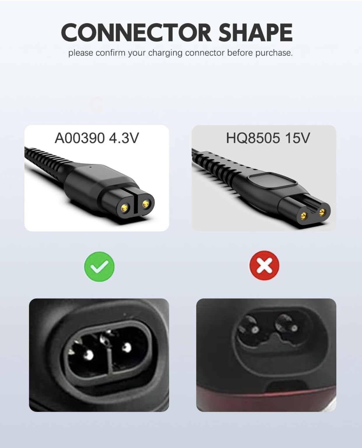 Replacement Power Cord Charger Adapter A00390 for Philips Norelco Mens Multigroom Trimmer MG5700 and OneBlade Shavers QP2510, QP2520, QP2620, QG3340
