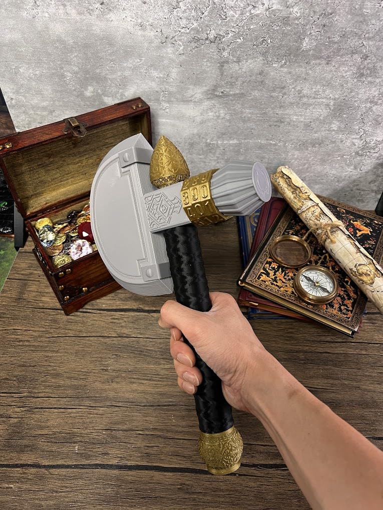 MunnyGrubbers - Axe Dice Holder & Dice Tray with Health Tracker - (Random 7PCS D20 Dice Set Included) - Tabletop Roleplaying Game - Dice Storage - Dice Roller - DND - Dungeons and Dragons - (Silver)