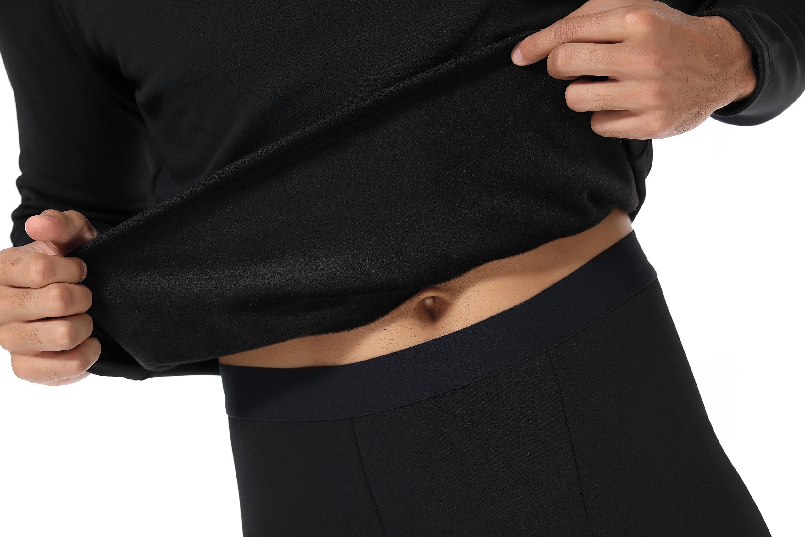 North Bund Mens Thermal Underwear Set Fleece Lined Long Johns Winter Base Layer Tops&Bottoms Hiking Workout Thermals Warmth, Black(Light), Medium