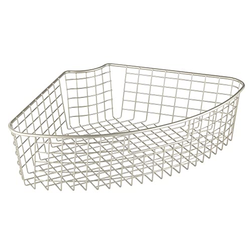 mDesign Wire Basket for Corner Cabinet Lazy Susan with Front Handle - Kitchen Cabinet, Shelf, and Pantry Corner Bin - 1/4 Wedge Metal Organizer for Lazy Susan - Concerto Collection - 2 Pack - Satin
