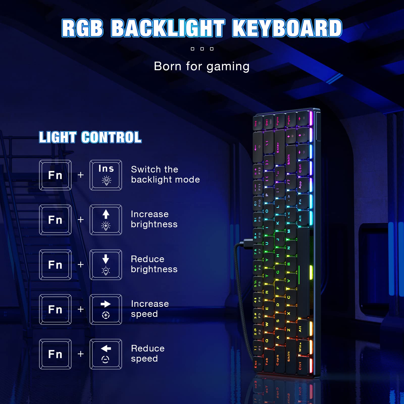 SIMGAL Wired RGB Mechanical Keyboard, Ultra-Thin Low Profile Gaming Keyboard with 69 Keys and RGB Backlight for Mac Windows PC (Red Switch)