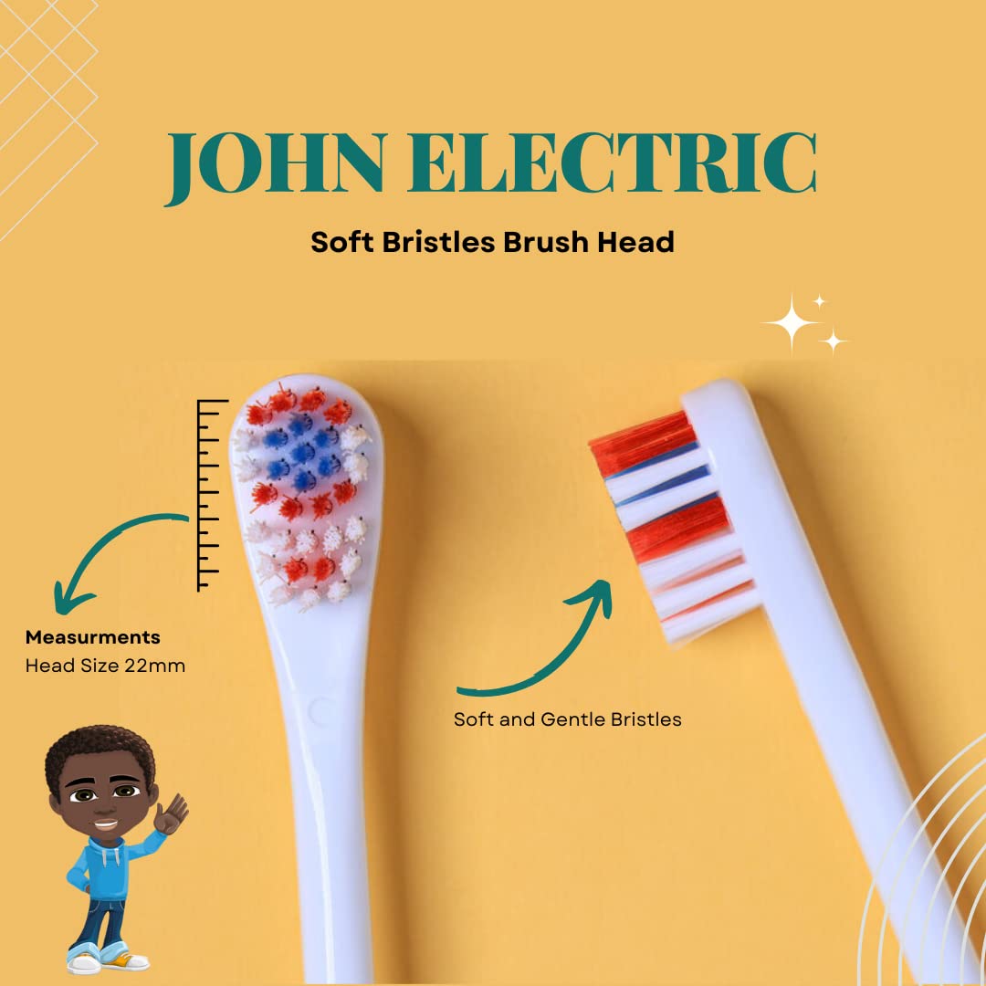 OUR REFLECTIONS Kids Battery Powered, 2 Toothbrush Heads, Soft Bristles, Ages 3 and up. (John Electric Toothbrush, Red)