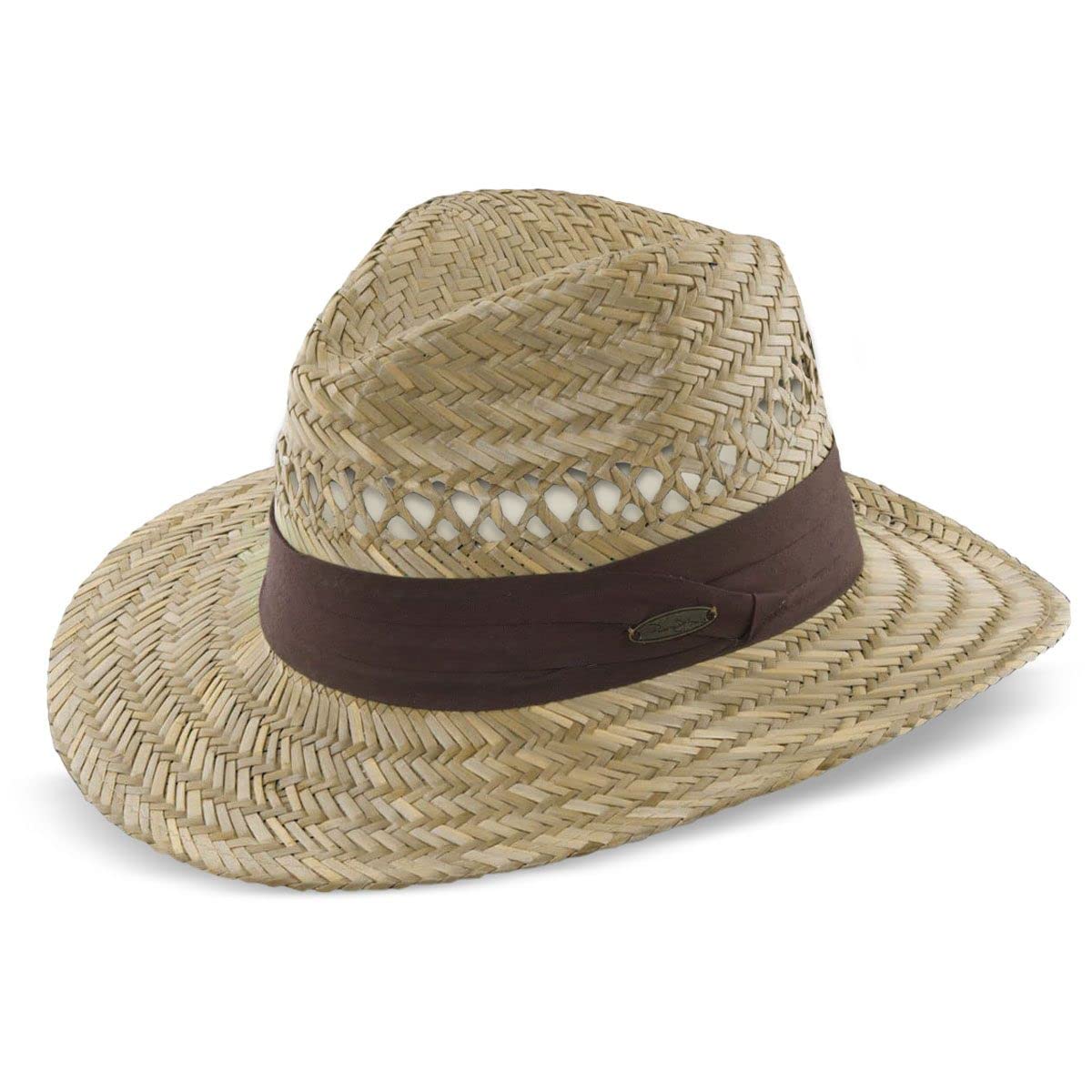 Panama Jack Safari Straw Hat - Lightweight, 3" Big Brim, Inner Elastic Sweatband, 3-Pleat Ribbon Hat Band (Brown, Large/X-Large)
