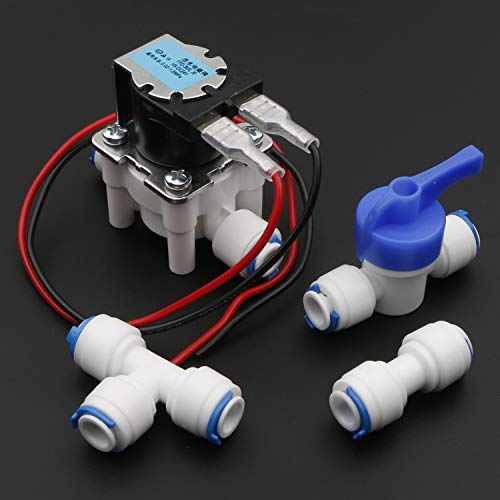 Pxyelec DC 24V 1/4 inch Inlet Feed Water Solenoid Valve Quick Connect Water Inlet Flow Switch and Wire, Quick Connect Water Purifiers Tube Fittings for RO Water Reverse Osmosis System