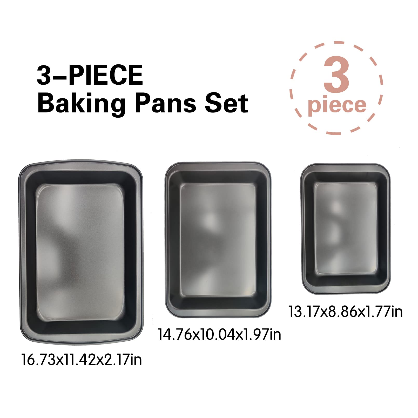 PINVNBY Baking Pans Set,Nonstick Bakeware Set with Baking Sheet, Muffin Pan, Round Cake Pan, Pizza Pan, Kitchen Oven Pan Baking Sheet Set, Complete Carbon Steel Bakeware Set (3 Pieces)