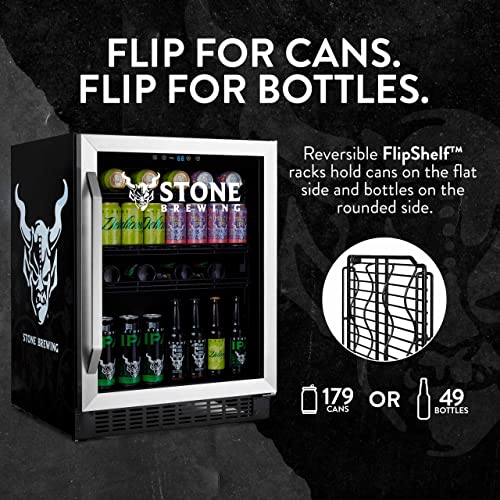 NewAir Stone Brewing 180 Can FlipShelf Beverage and Beer Refrigerator, 24β Built-In or Freestanding Wine Cooler with Reversible Shelves, Perfect for Bar, Gamer Room, or Office
