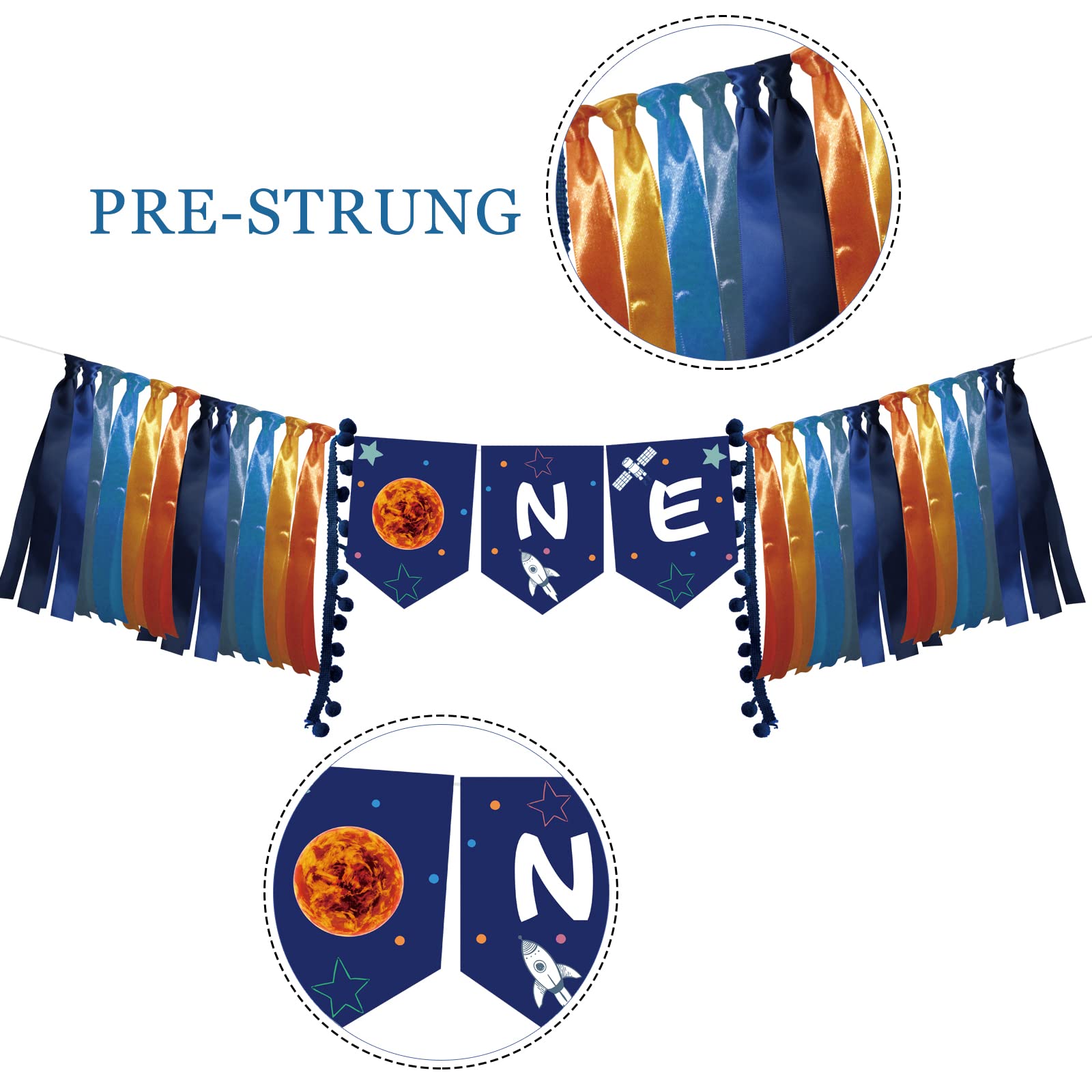 Outer Space Planets Highchair Banner 1st Birthday Boy, Space Rocket First Birthday ONE High Chair Banner Decorations, First Trip Around the Sun Party Decor Party Photo Props