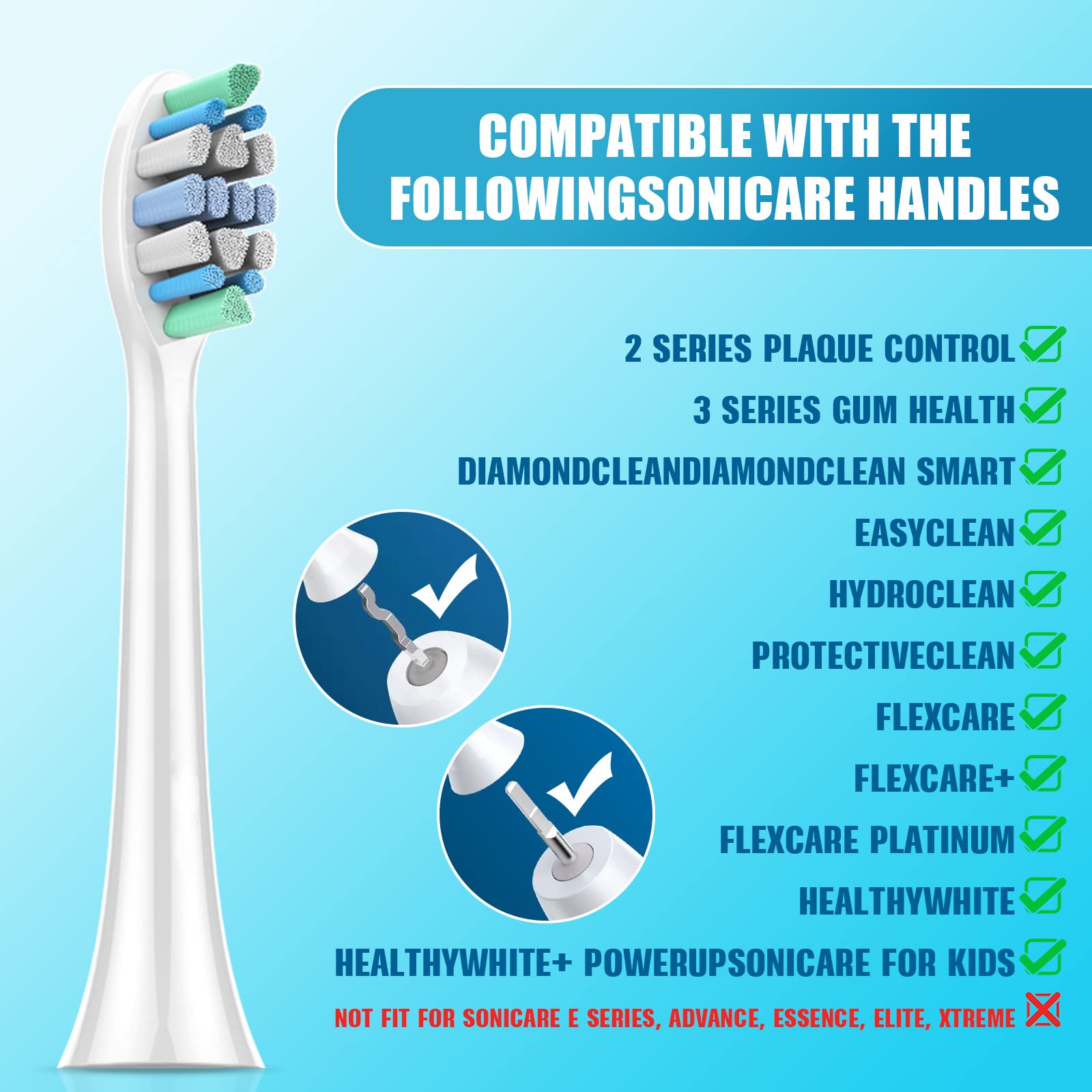 Replacement Toothbrush Heads for Philips Sonicare:8 Pack Soft Replacement Electric Brush Head Compatible with Phillips Sonicare Snap-on System