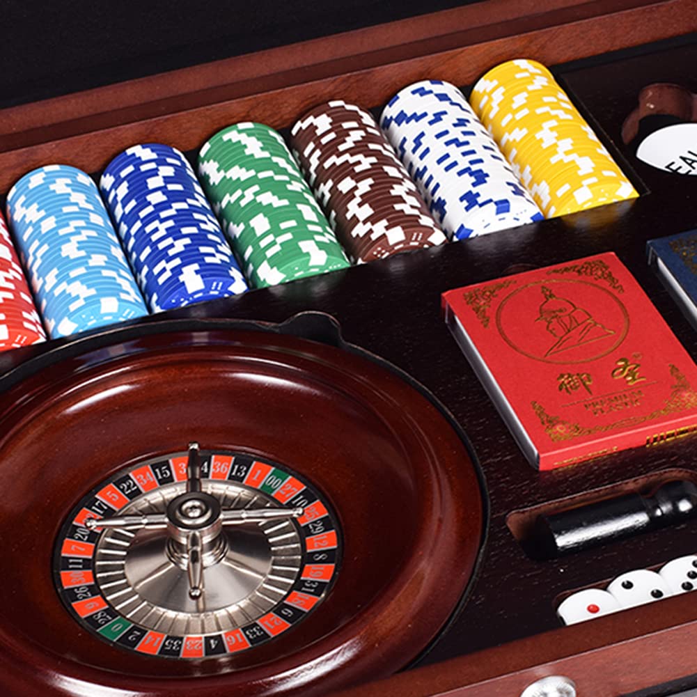 Russian Roulette Wheel Set Table Game Props for Game Night Essential, Sweepstakes Roulette with Wood Box, Play Mat,Steel Ball, Chip Hook, Dice, Poker
