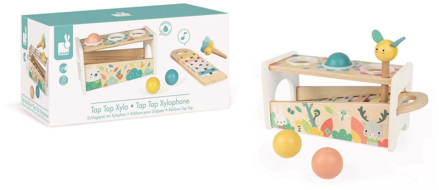 Janod Pure Tap Tap Xylophone Pure 2-in-1 Early Learning Toy - Ages 12 Months+ - J05155